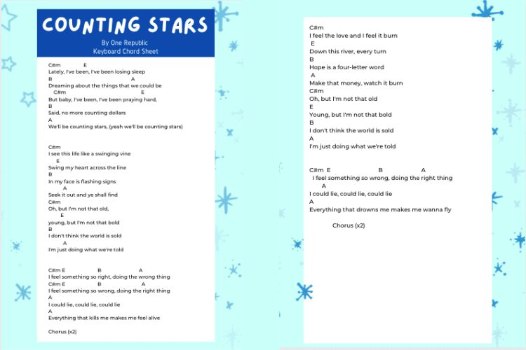 Chords to Counting Stars - Keyboard // The Musical Me