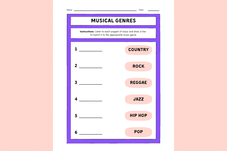 Matching Musical Genres - Worksheet // The Musical Me