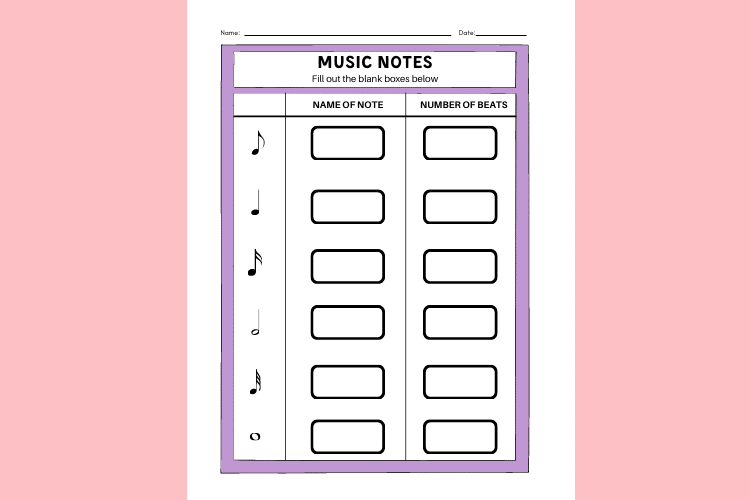 Music Notes - Worksheet // The Musical Me