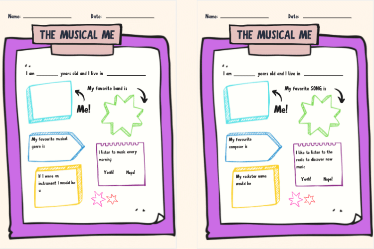 The Musical Me - Musical Icebreaker Worksheet // The Musical Me