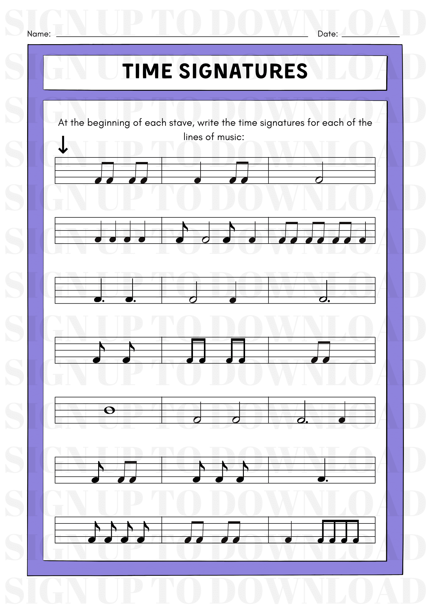 Time Signatures Worksheet The Musical Me