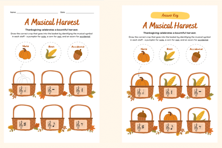 Thanksgiving Music Worksheet - Happy Musical Harvest (KS1/2)