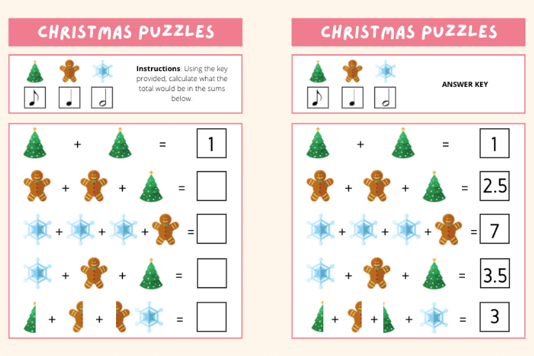 Christmas Worksheet - A Fun Musical Maths Puzzle